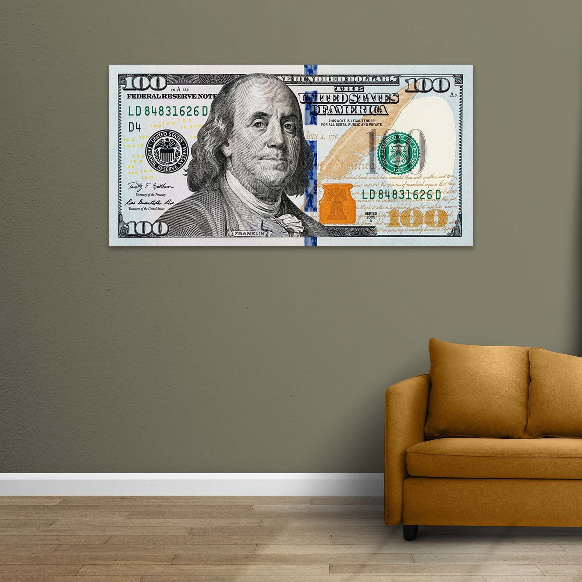 100 Dollar Canvas, Wall Art Original, Benjamin Cash, Original Ben ...