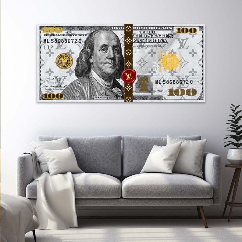 100 Dollar Bill Wall Art, Office Art, Pop Art, Dollar Bill, Luxury Wall ...
