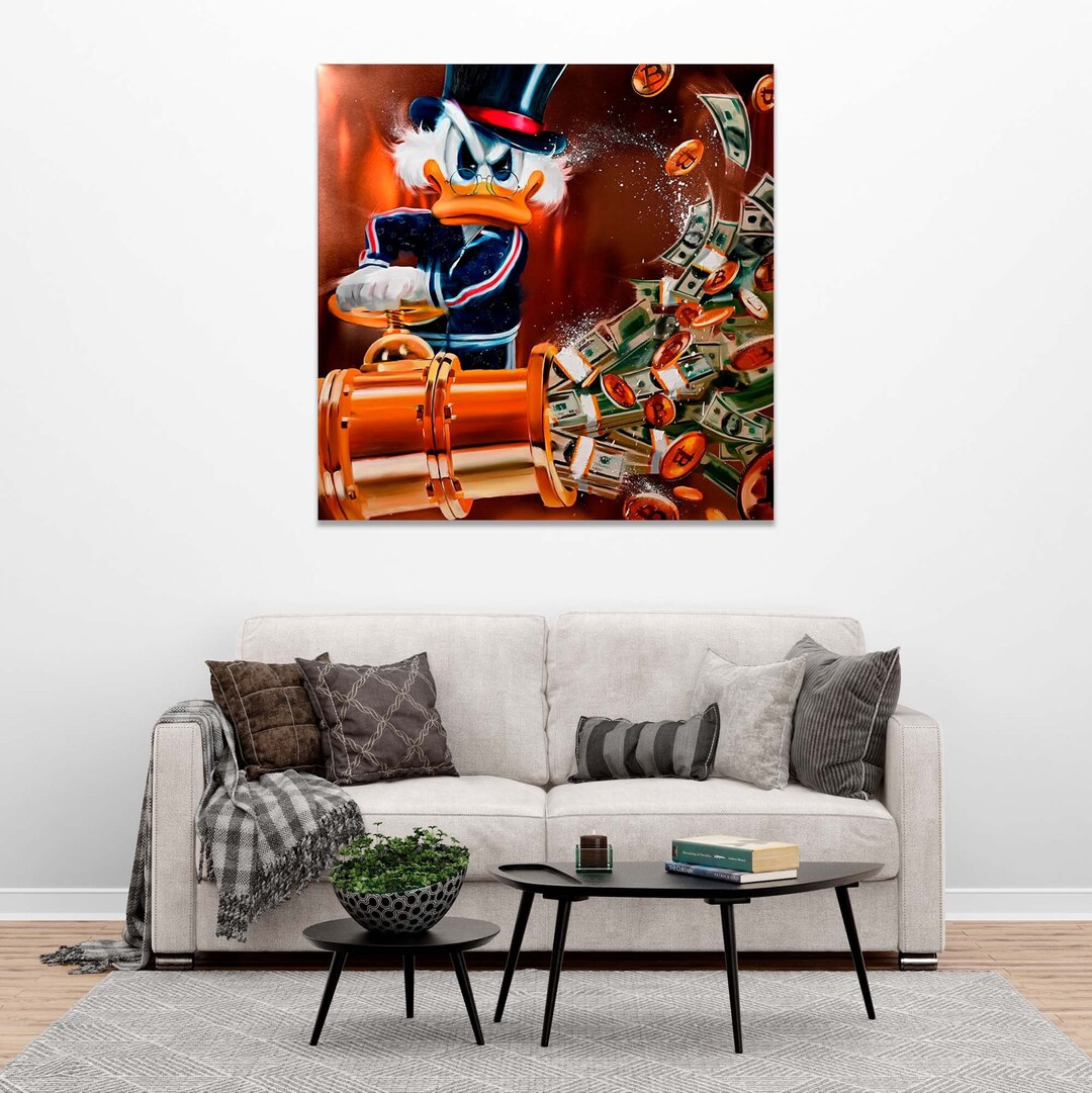 Cartoon Duck Canvas, Money Art Office Decor, Duck Rich Canvas Office ...