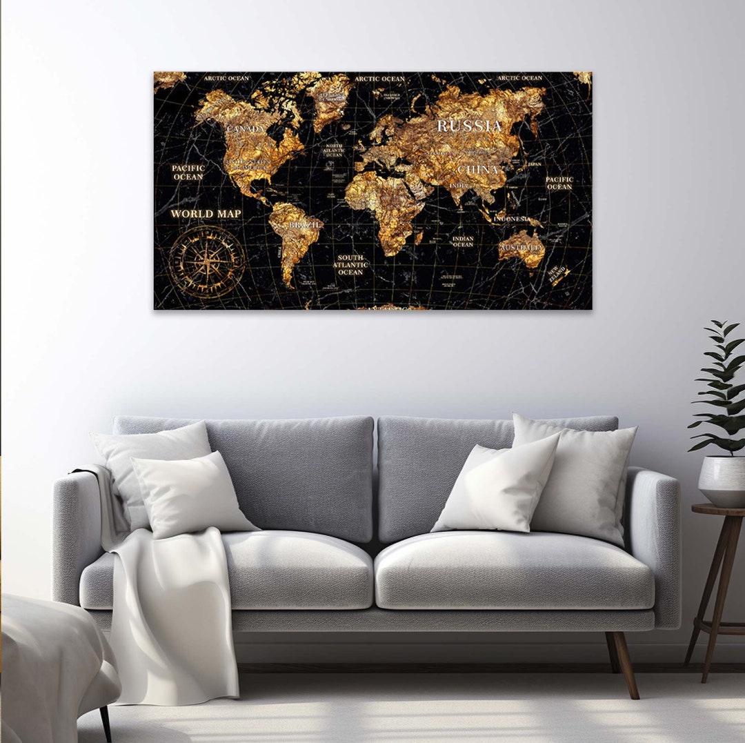 World Map Wall Art, World Map Poster, Framed World Map, World Map ...