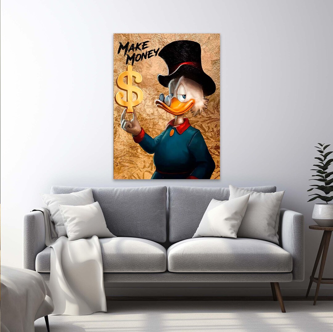 Make Money Poster, Duck Rich Art Canvas, Cartoon Duck Poster ...