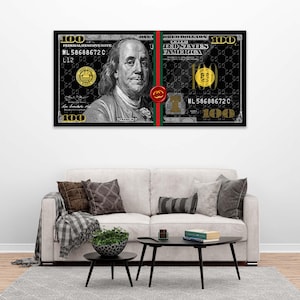 100 Dollar Bill Canvas Print, Custom Dollar Art, Pop Art Money Poster ...