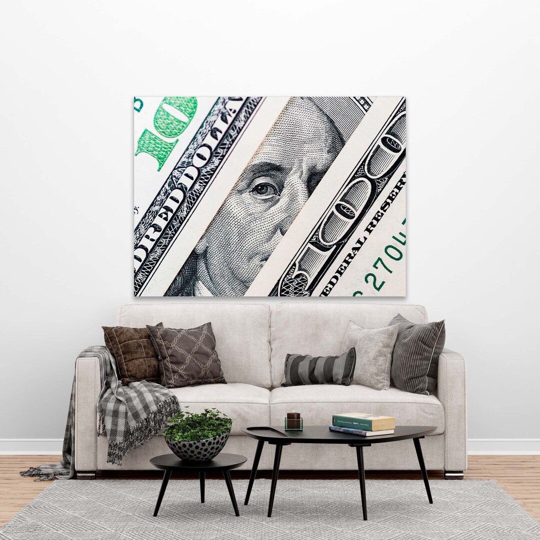 100 Dollar Bill Wall Art, Office Wall Decor Art,extra Large Wall Art ...