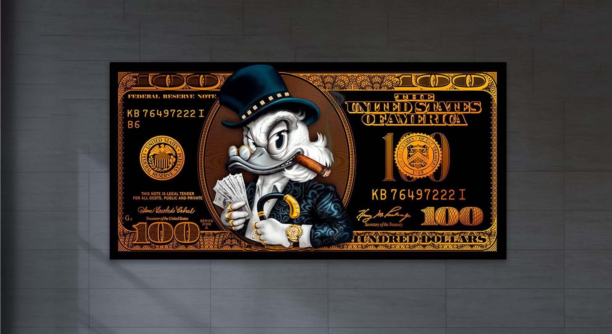 Duck Cartoon Canvas, 100 Dollar Bill Canvas, Duck Rich Wall Art, Dollar ...