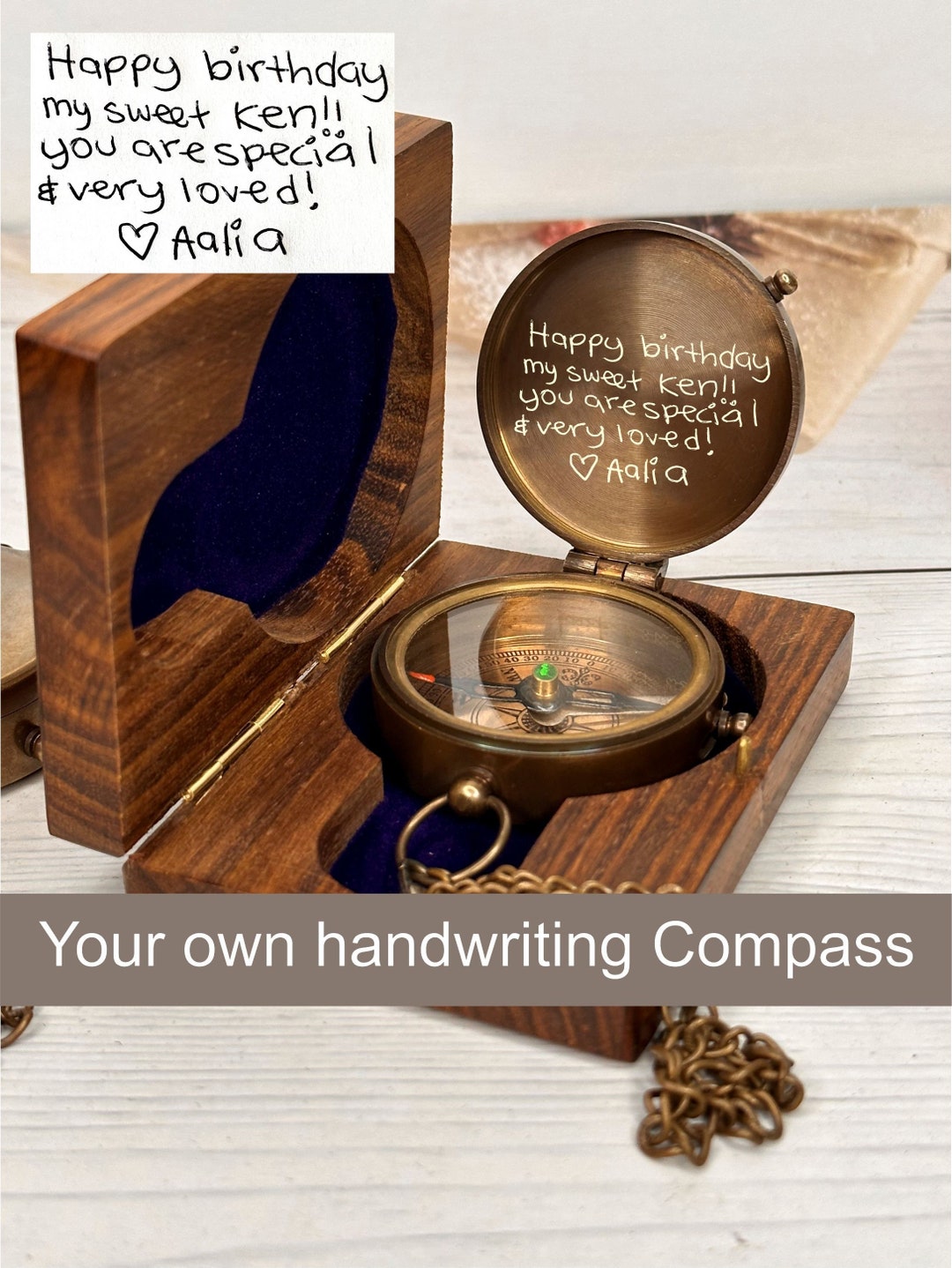 Your Own Handwriting Compass, Personalized Working Compass, Anniversary ...