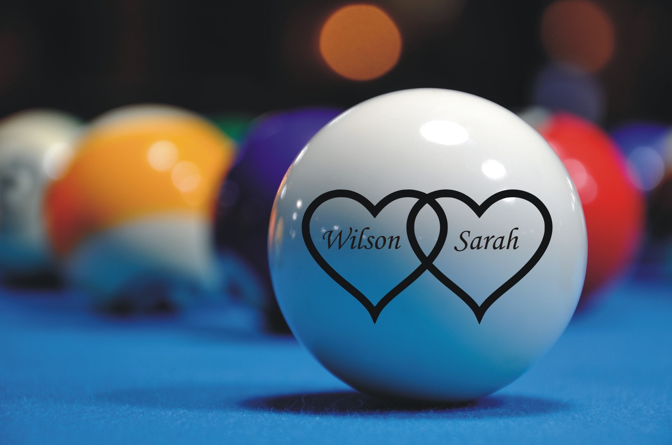 Two Heart Design Engraved Cue Ball, Billiards Cue Ball, Valentine's Day ...