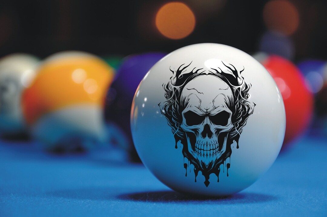 Skeleton Head Engraved Design Billiards Cue, Personalized Cue Ball ...