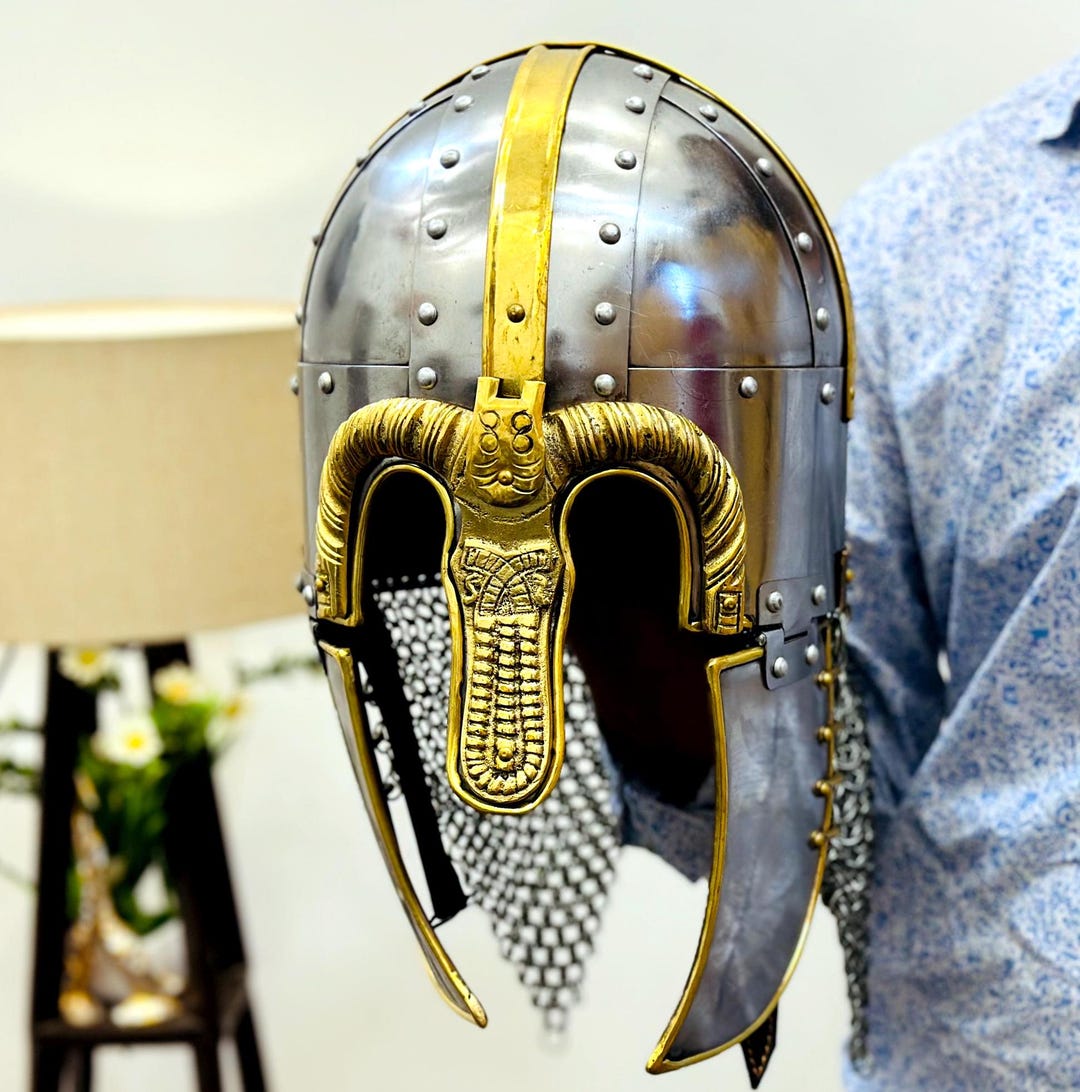 Viking Chainmail Helmet | Medieval Knight Brass Helmet | Nasal ...