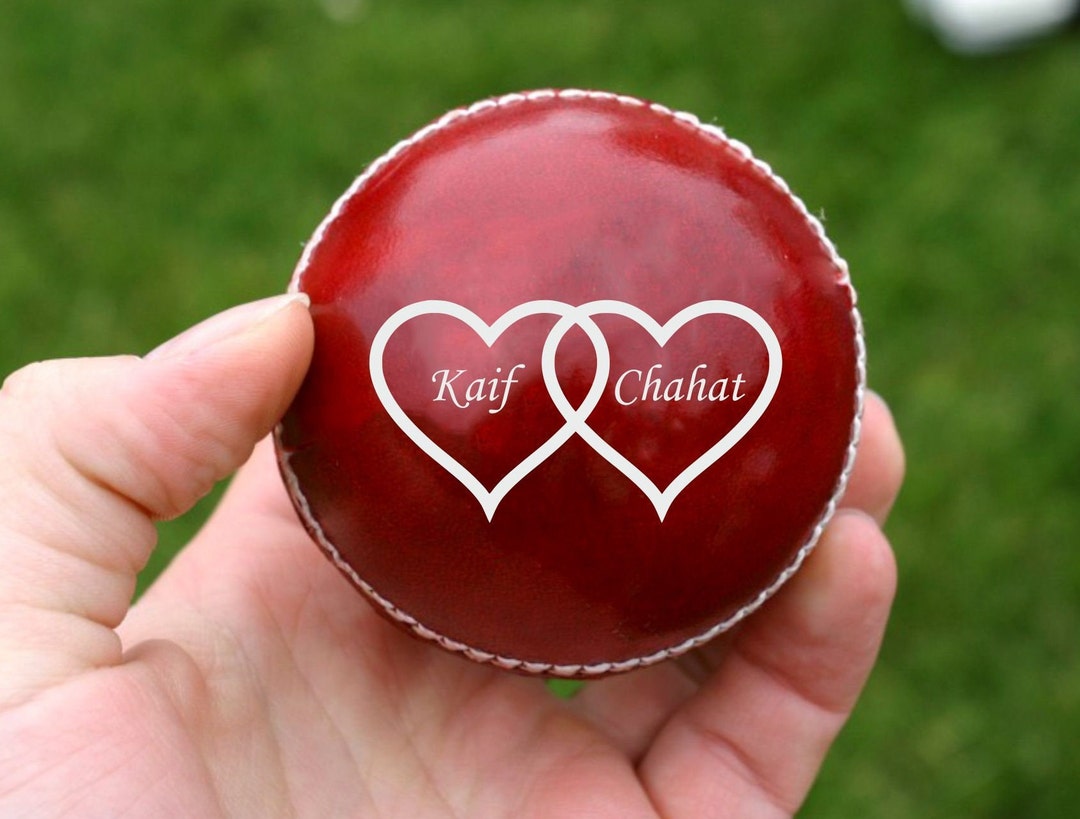 Personalized Cricket Leather Ball, Two Heart Engraved Design Cricket ...