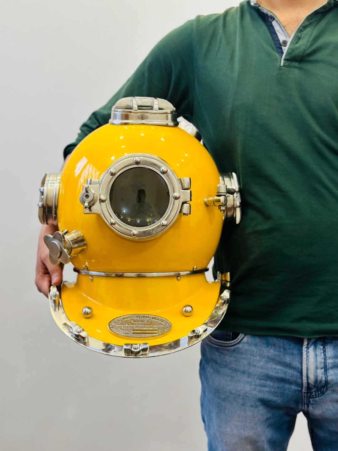 Nautical Diving Helmet | U.S Navy Yellow Coating Finish Deep Sea Divers ...
