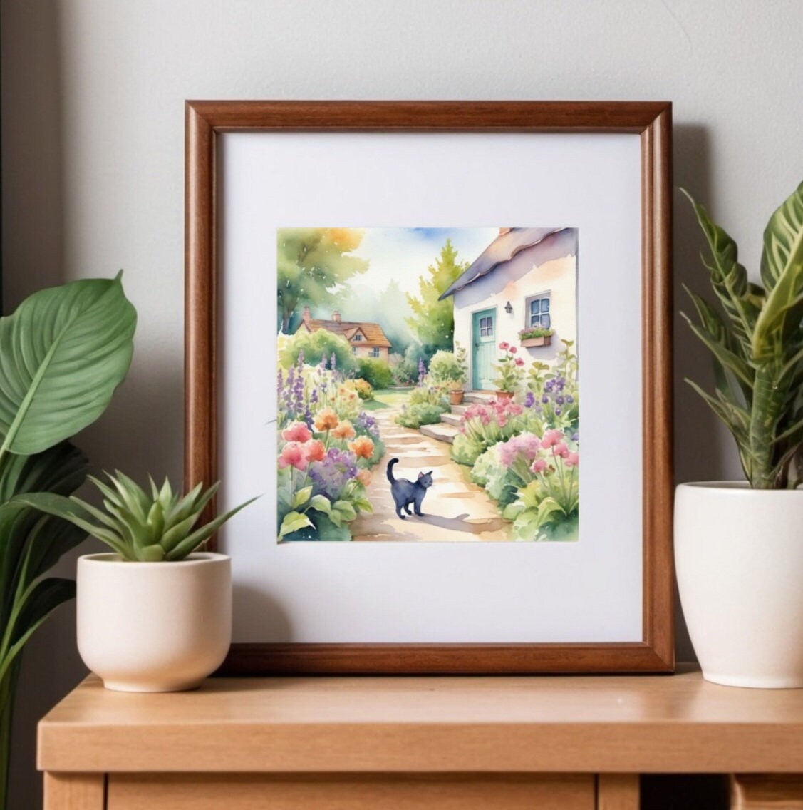 Cottage Cat Watercolor Art Print - Etsy