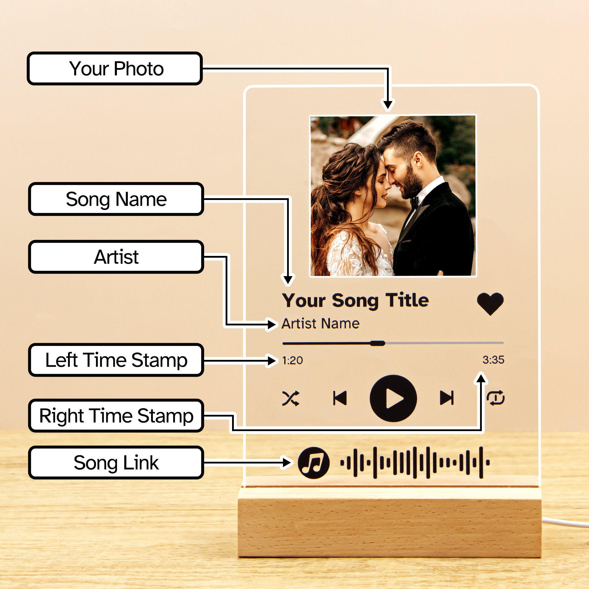 Custom Music Plaque With LED Stand, Personalised Music Plaque, Acrylic ...