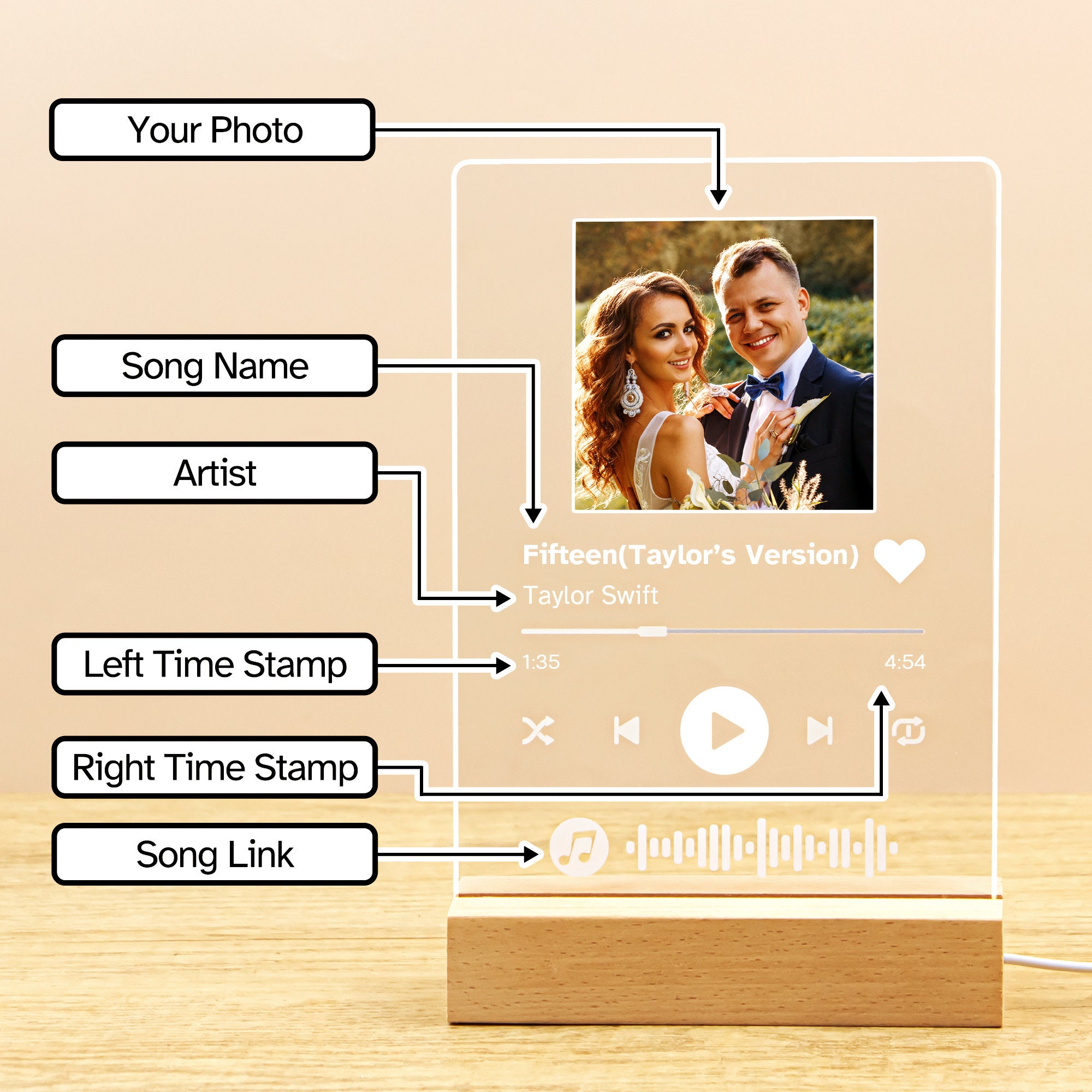 Custom Music Plaque With LED Stand, Personalised Music Plaque, Acrylic ...