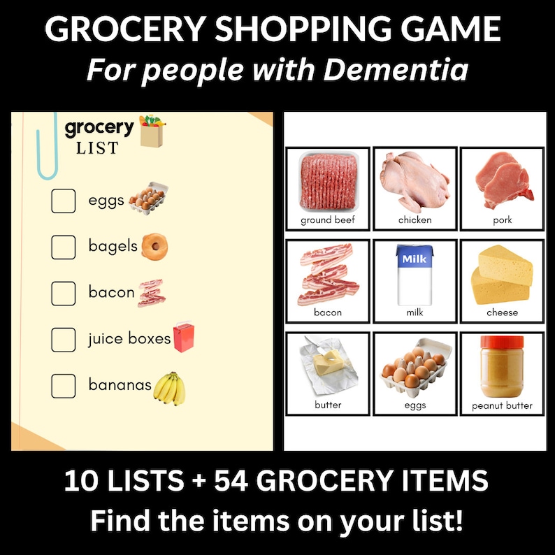 Dementia Game, Alzheimer Activity, Grocery Game for Seniors, Activity ...