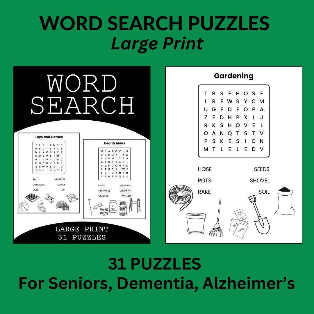 Large Print Word Search Puzzles for Seniors: Brain Game (digital ...