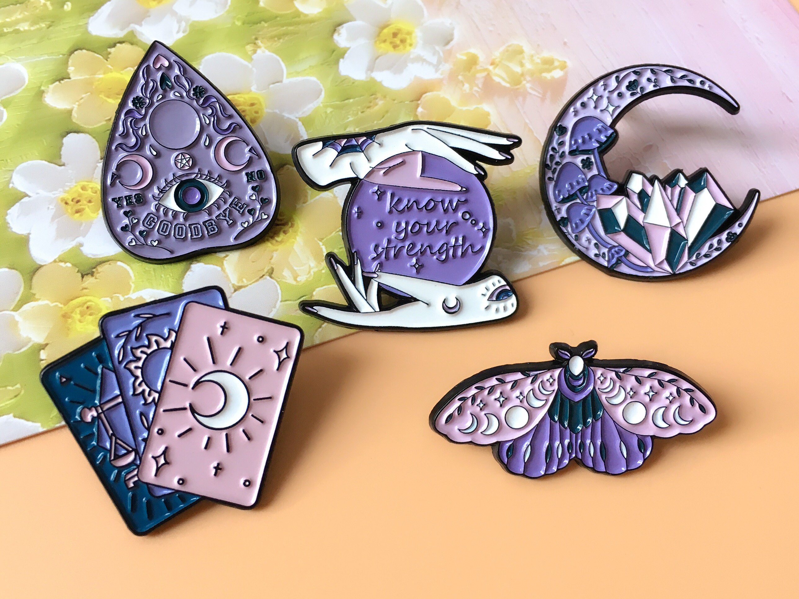 Magic Crystal, Moon, Tarot, Moth Enamel Pin Mystery Badge Pin Lapel Pin ...