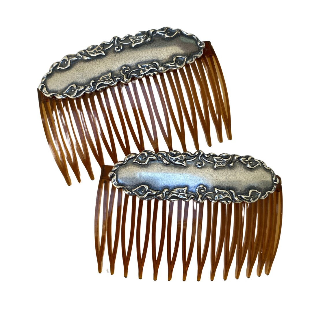 Set of 2 Combs Tortoise With Fancy Silver Medallion Valentine's Day ...