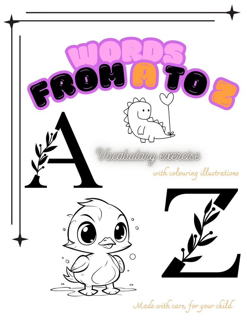 Alphabet Words Flashcards A-Z PDF Printable Kids Vocabulary Activity ...