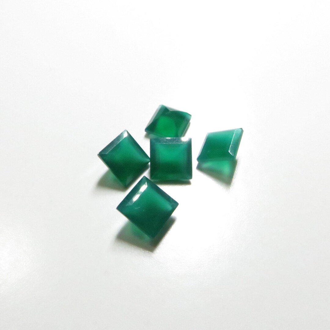 Green Onyx - 8mm Princess Square-cut Faceted Gemstone, Natural - Five ...