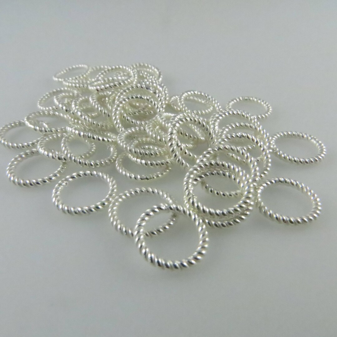 8mm (18ga) Sterling Silver Twisted Jump Rings - CLOSED Round Rings - 50 ...