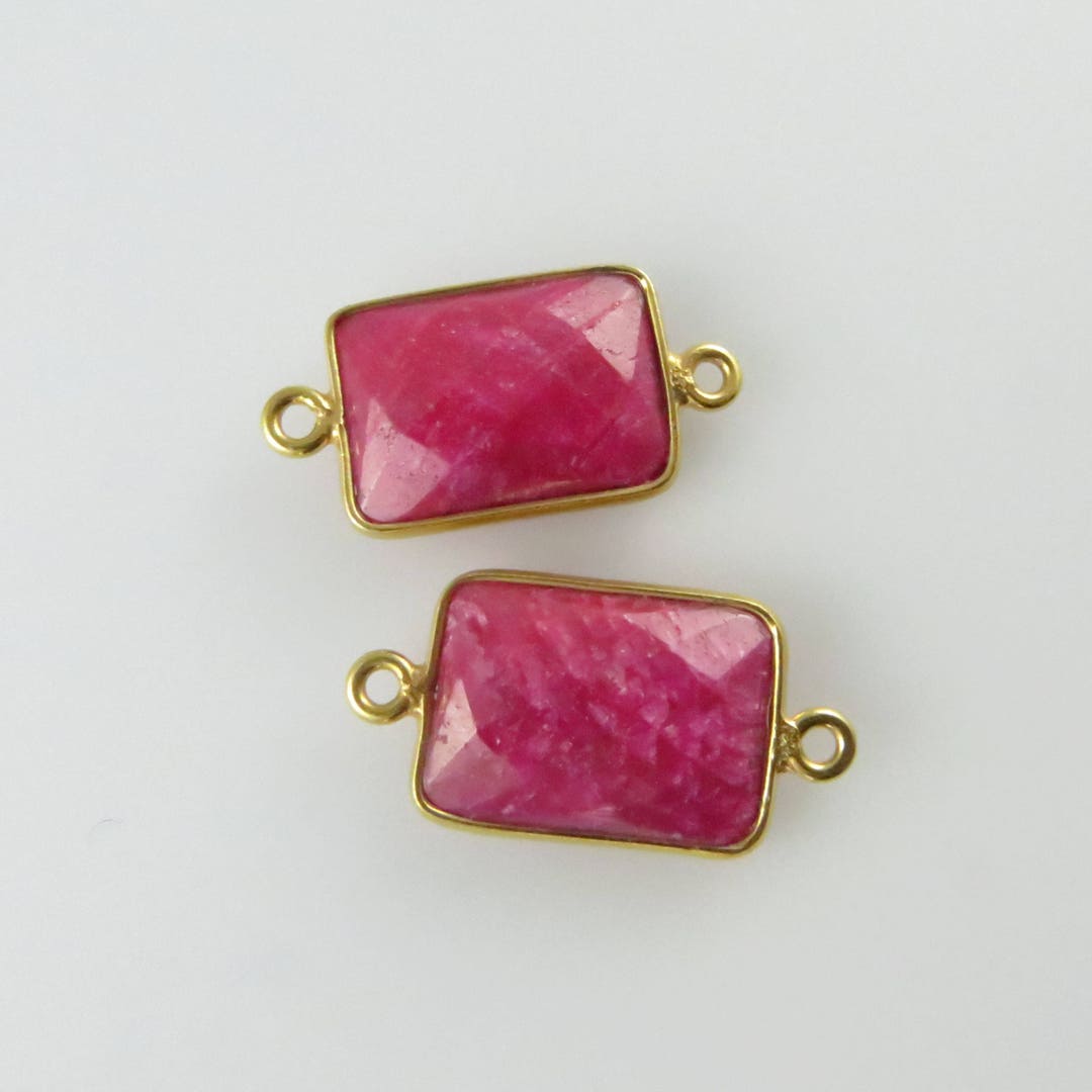 21mm 22mm Ruby Bezel Gemstone Connector, Rectangle, Faceted, Gold ...