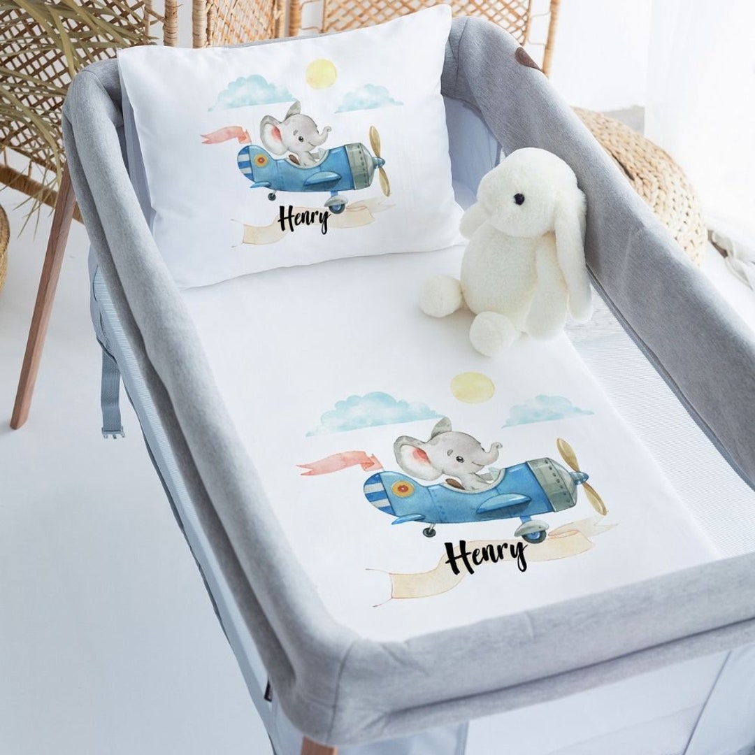 Blue Plane on Clouds Themed Baby Sheet Set for Crib, Baby Boy Bedding ...