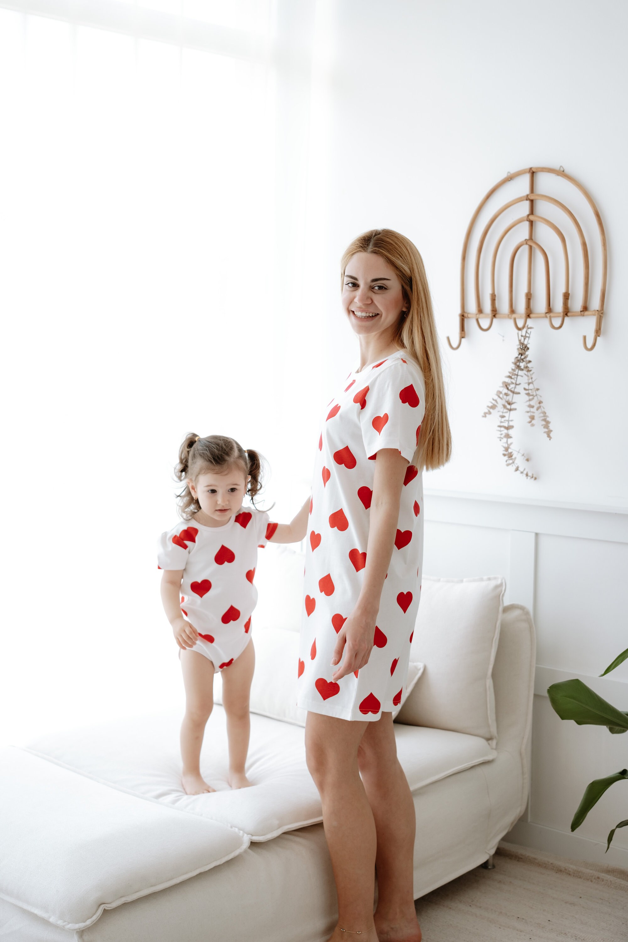 Matching Mother and Child Pajama Set 100% Cotton Heart Nightgown and ...