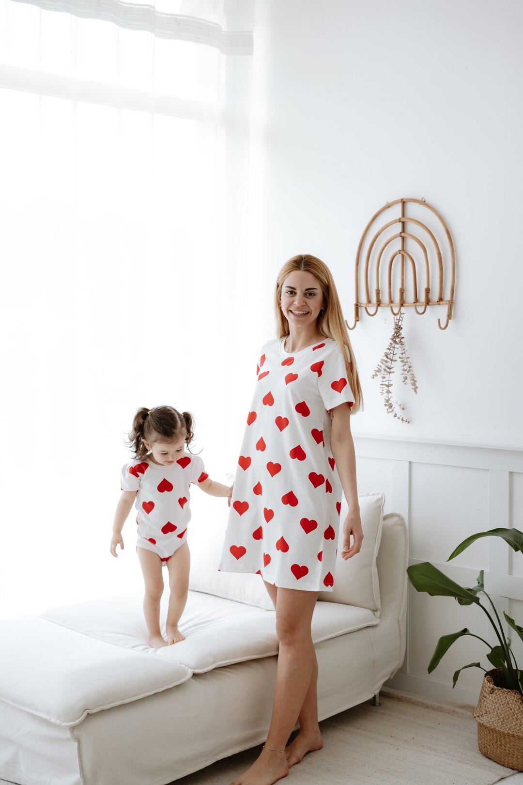 Matching Mother and Child Pajama Set 100% Cotton Heart Nightgown and ...