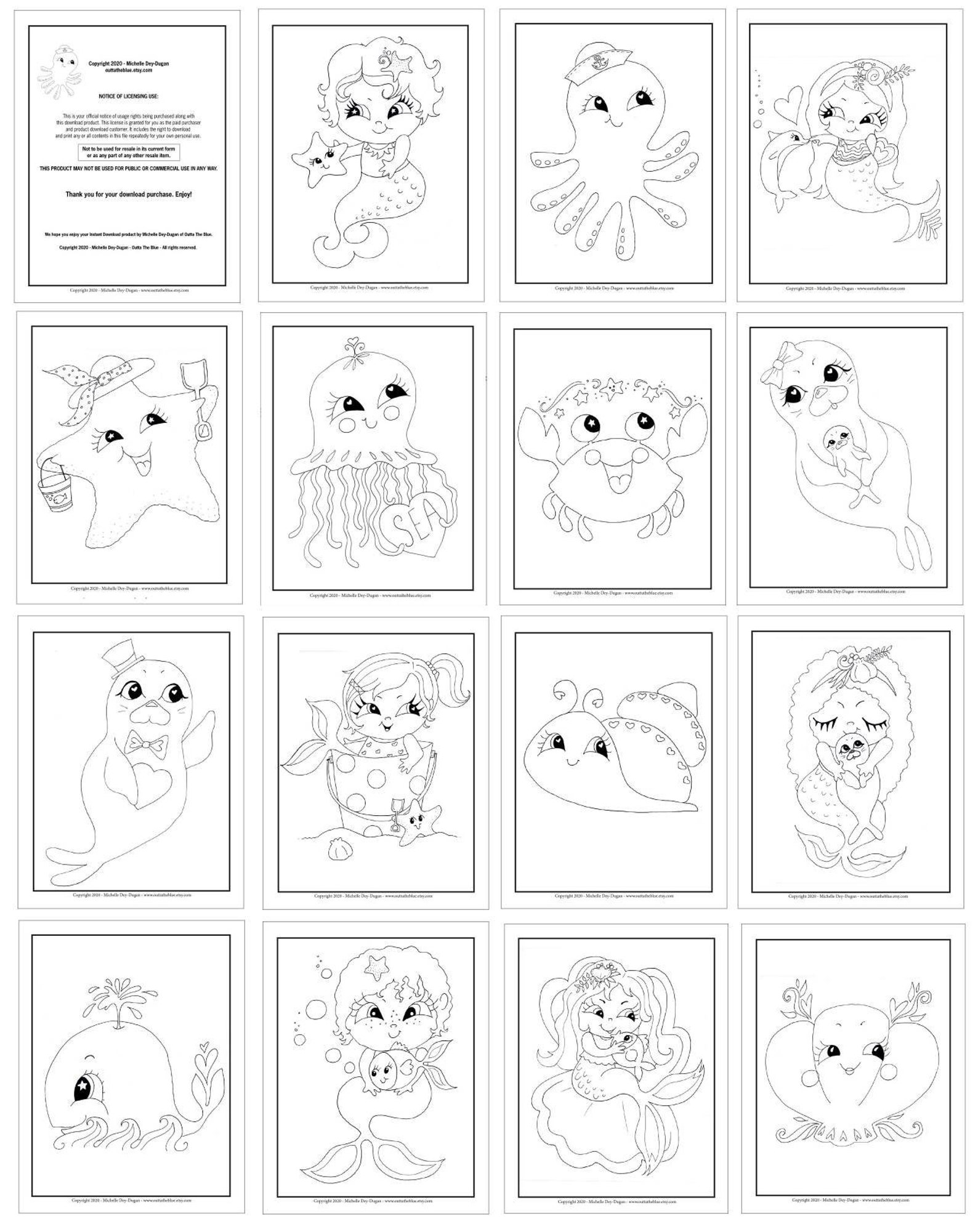 Cute Sea Printable Coloring Pages for kids digital upload PDF | Etsy