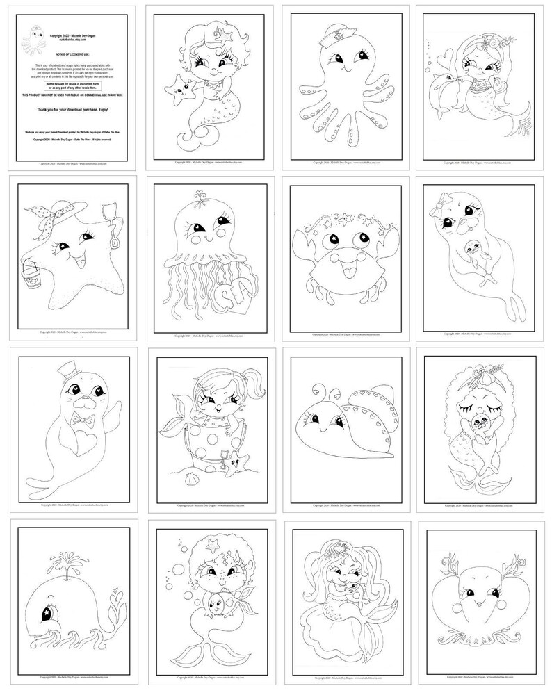 Cute Sea Printable Coloring Pages for Kids Digital Upload PDF - Etsy