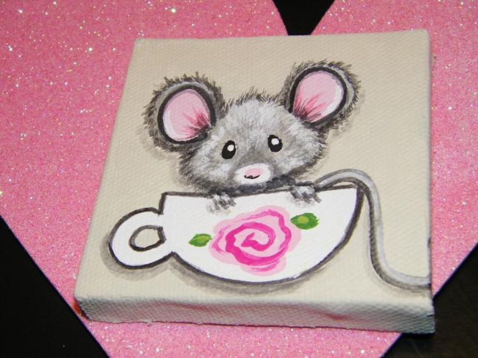 A Cupful of Cute Lil Mouse Mini Artwork 3x3 Custom Painted - Etsy
