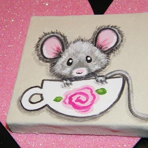 A Cupful of Cute, Lil Mouse Mini Artwork 3x3 Custom Painted Just for ...