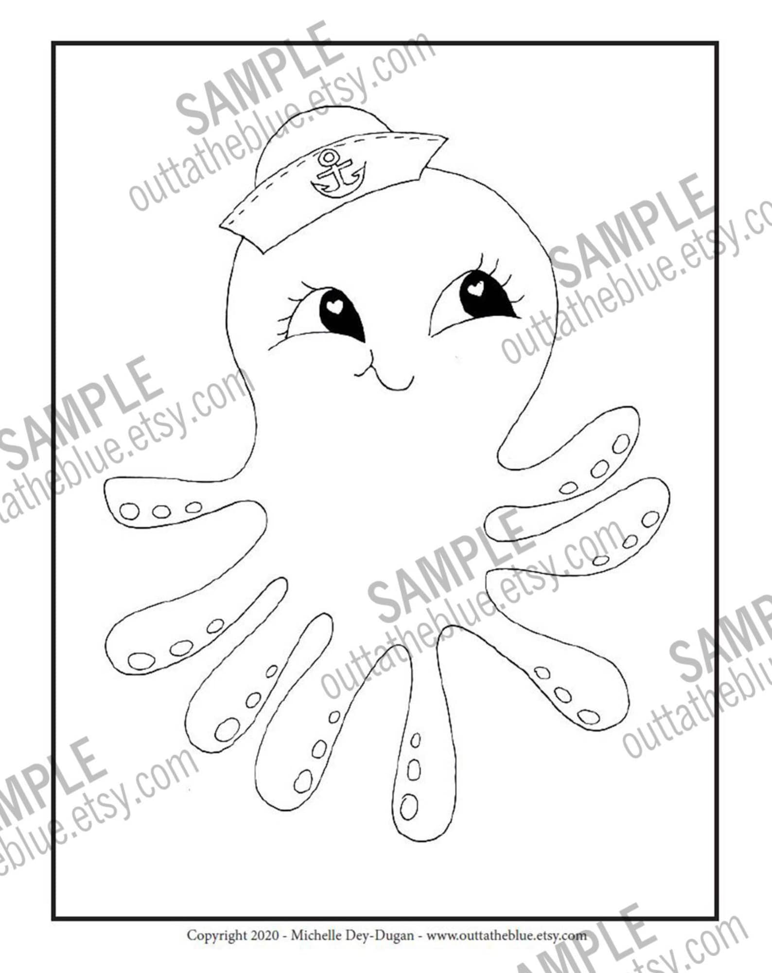 Cute Sea Printable Coloring Pages for Kids Digital Upload PDF - Etsy