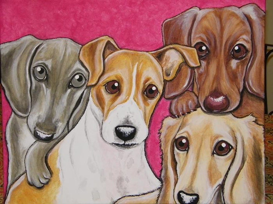 Multiple Pet Portrait Painting 16x20 Handpainted Pet | Etsy