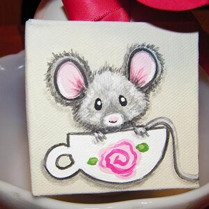 A Cupful of Cute, Lil Mouse Mini Artwork 3x3 Custom Painted Just for ...