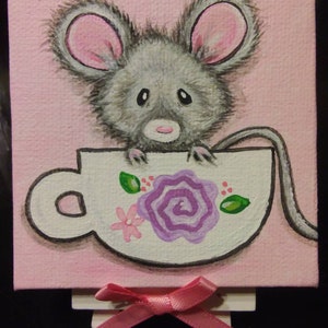A Cupful of Cute, Lil Mouse Mini Artwork 3x3 Custom Painted Just for ...