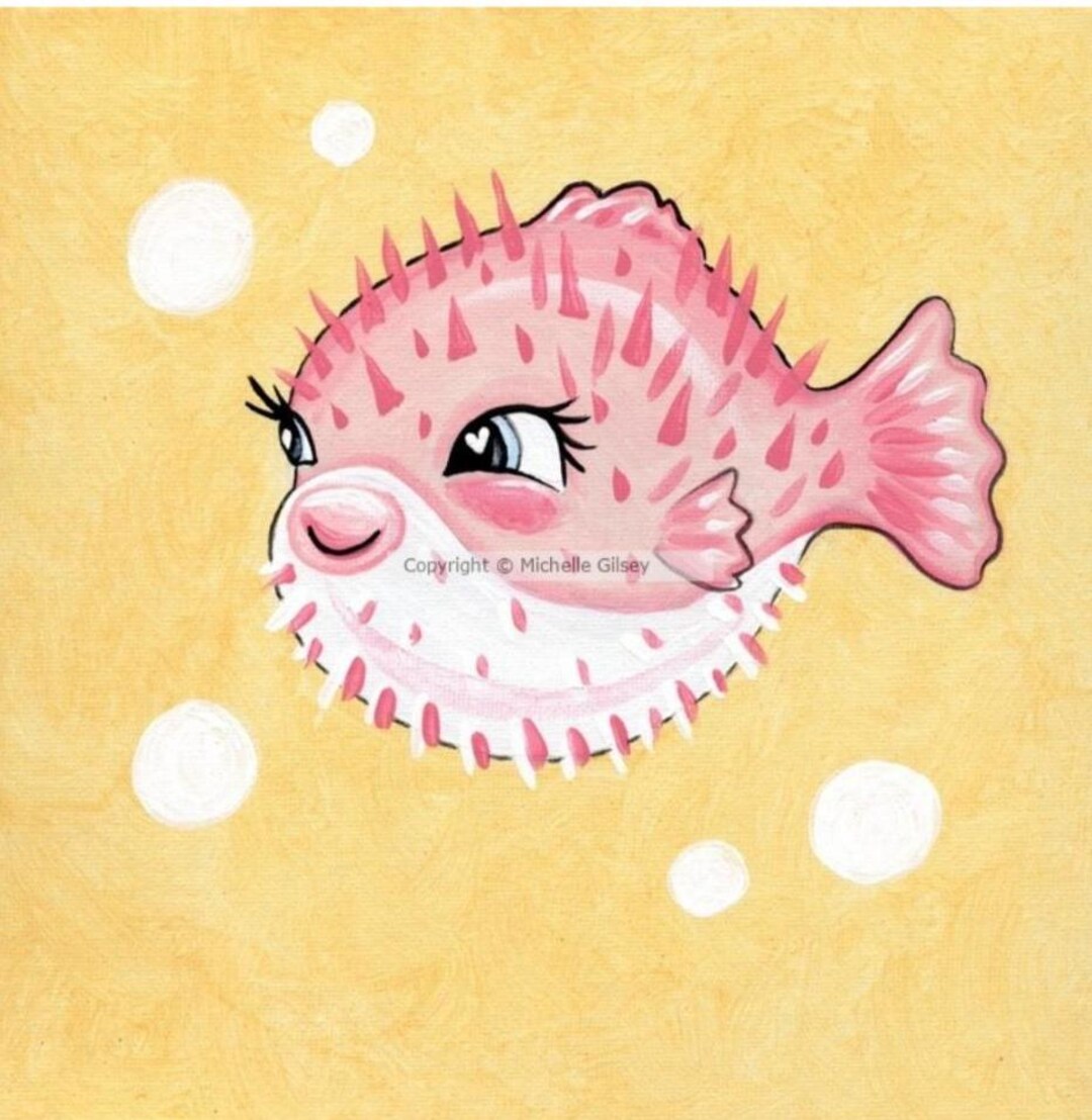 Pink Pufferfish Petunia Wall Art Decor, Kids Room, Childs Bath, Beach ...