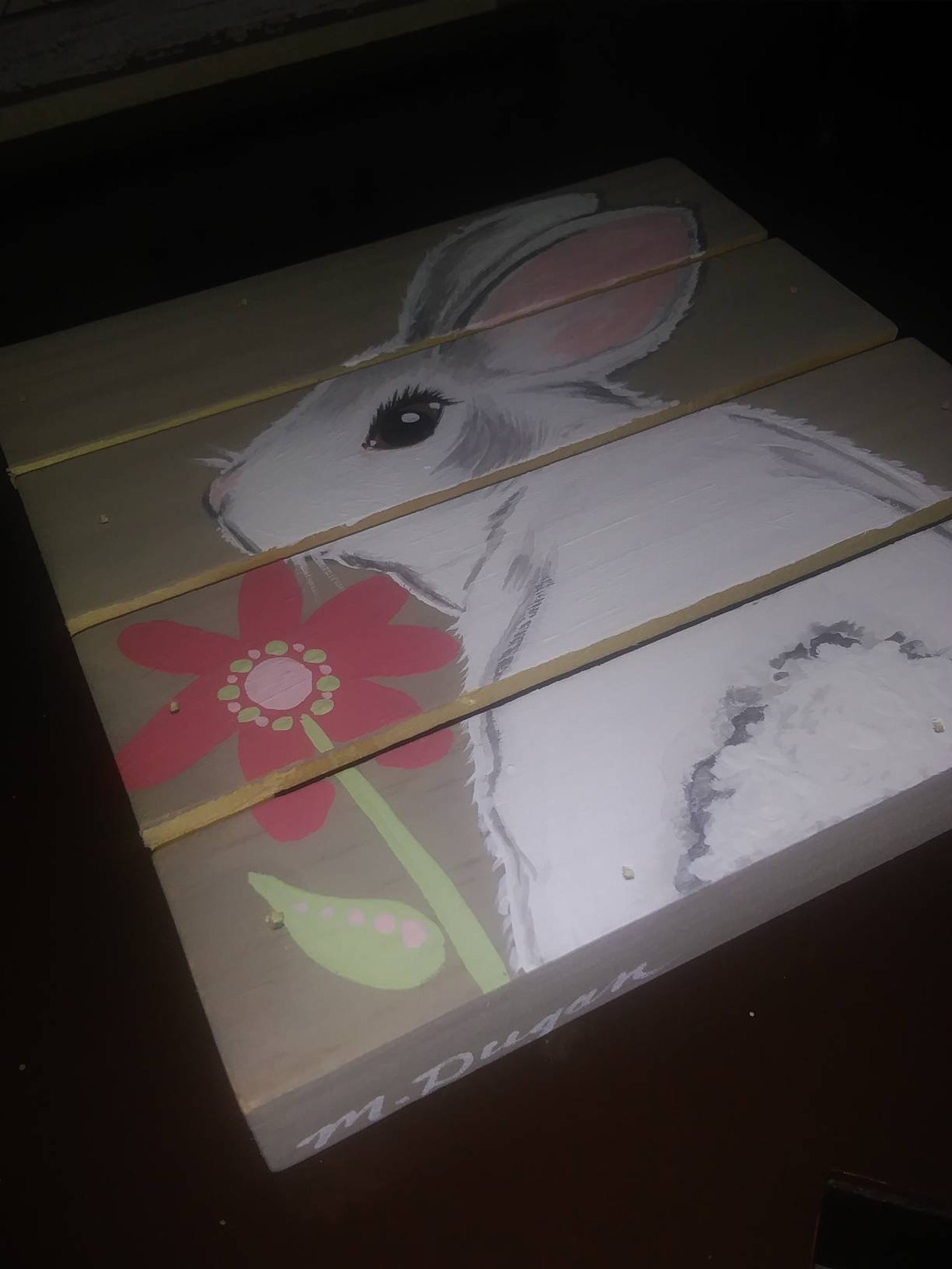 Bunny rabbit painted wood pallet wall art original art Bunny | Etsy