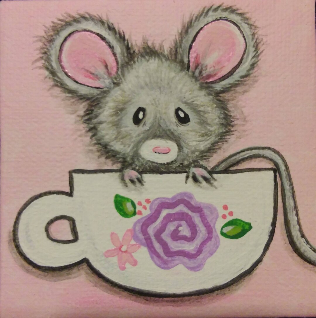 A Cupful of Cute, Lil Mouse Mini Artwork 3x3 Custom Painted Just for ...