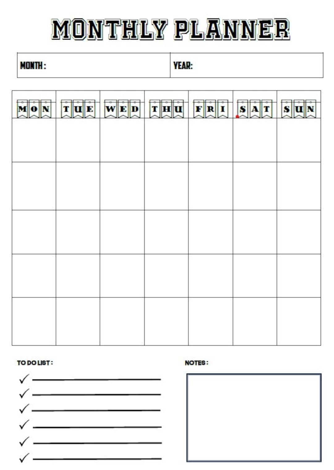 Simple Organized Monthly Planner A4 Size. Digital Softcopy Items ...