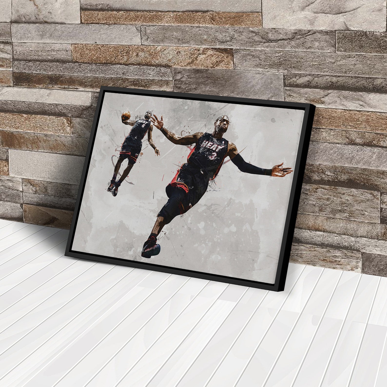 Lebron James Dwyane Wade Poster, Miami Heat, Canvas Print, Framed ...
