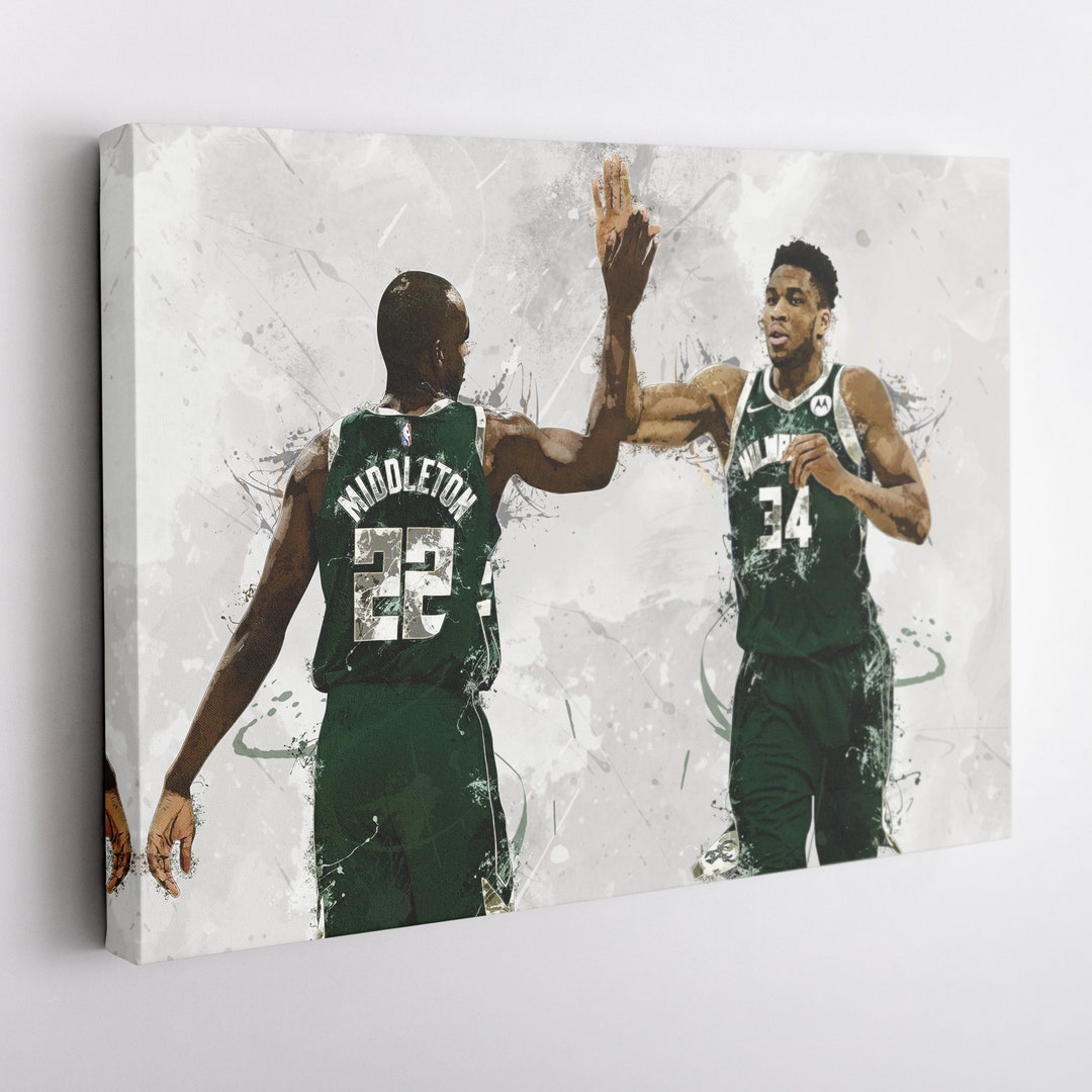 Giannis Antetokounmpo Khris Middleton Poster, Milwaukee Bucks, Canvas ...
