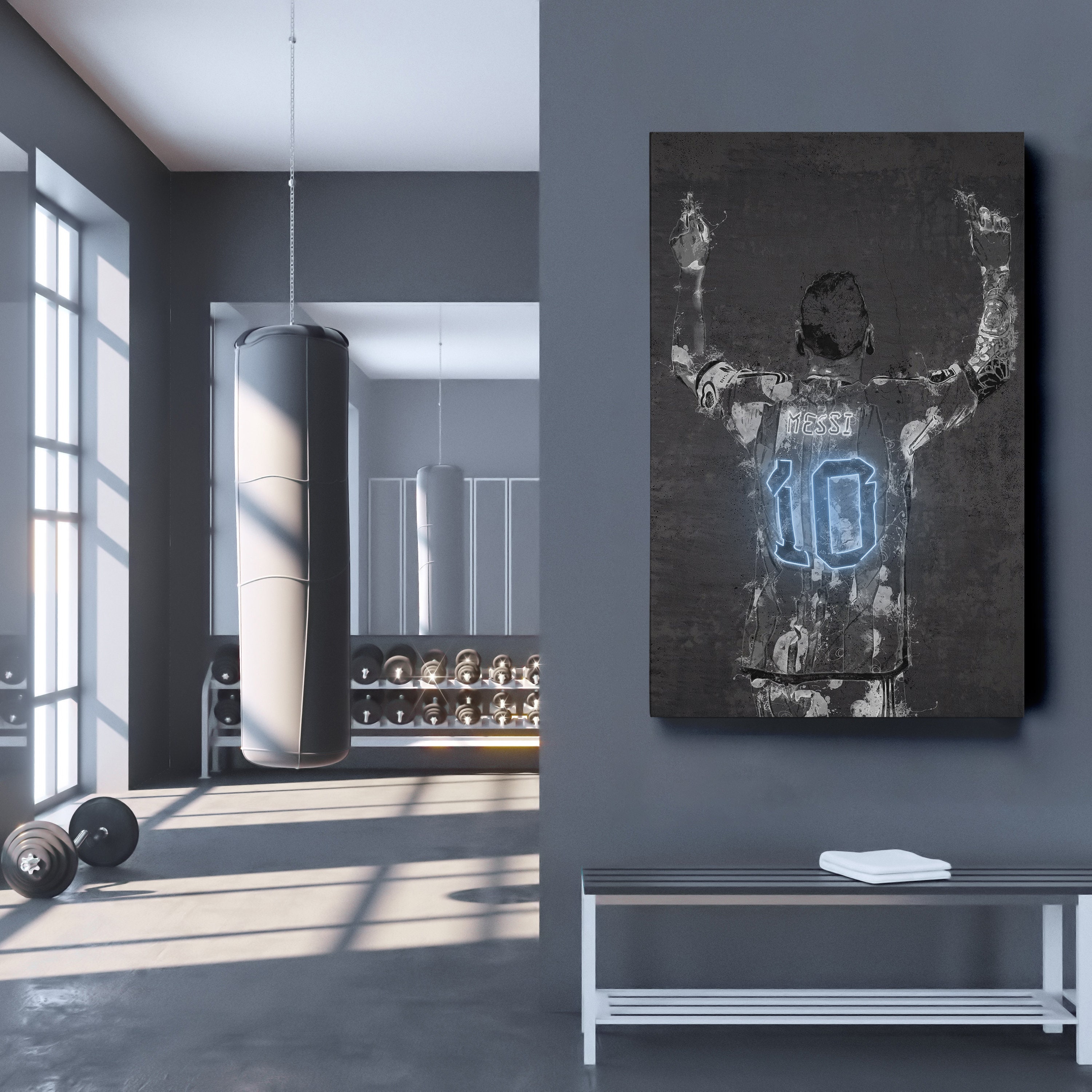 Lionel Messi Poster Neon Effect Argentina Soccer Hand Made Poster ...