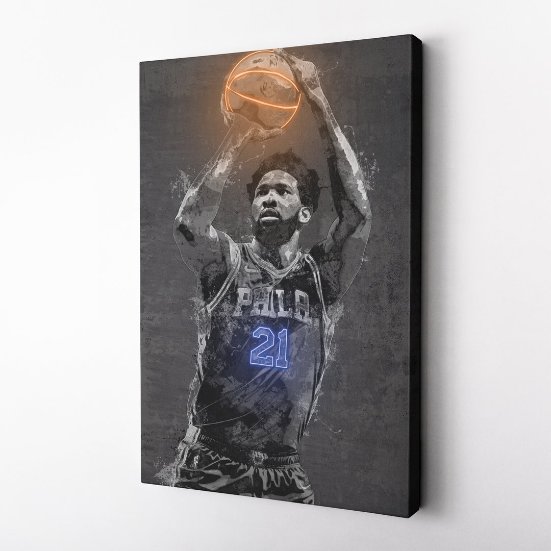 Joel Embiid Poster Neon Effect Philadelphia 76ers Basketball Hand Made ...