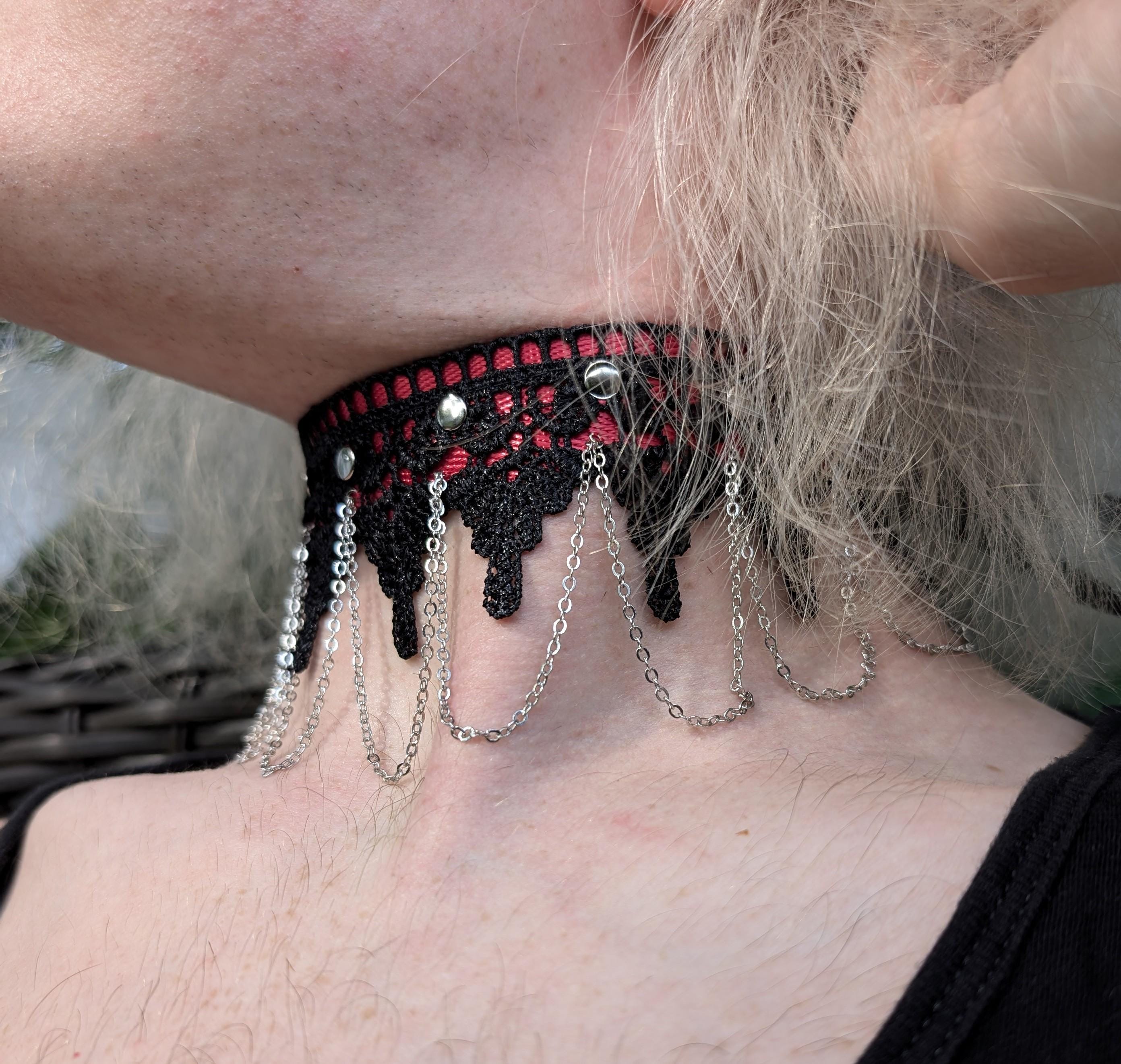 Lucy Westenra's Crimson Collar Choker, Handmade, Lace, Chain, Victorian ...