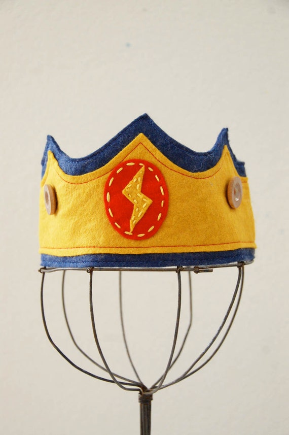 Items similar to Wool Felt Crown - Bolt of Thunder (gold & blue) on Etsy