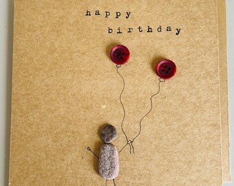 Personalised Happy Birthday Pebble Art Card - Etsy