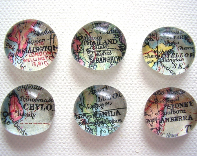 Set of Six Vintage World Map Glass Pebble Magnets / You Pick - Etsy