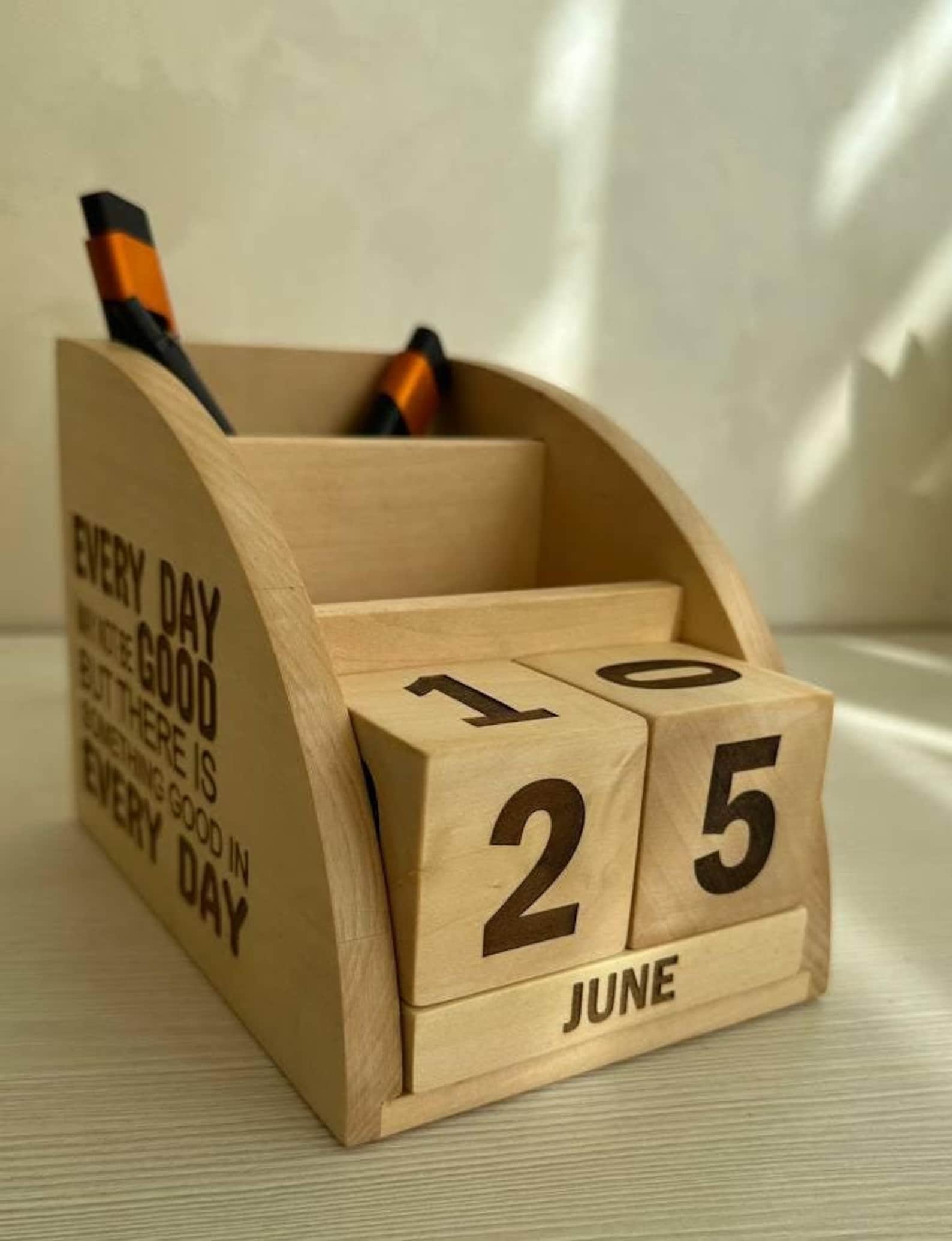 Perpetual Wooden Calendar Desk Organizer for Office or Kids' Room ...