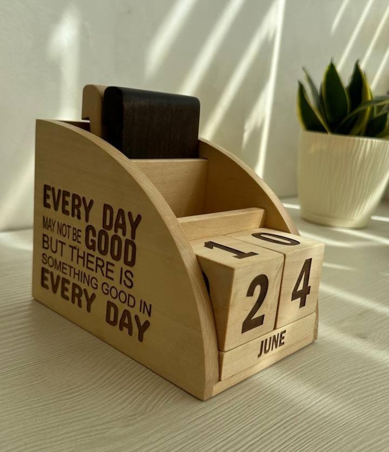 Desktop Wooden Organizer - Custom Perpetual Calendar - Engraved Wooden ...